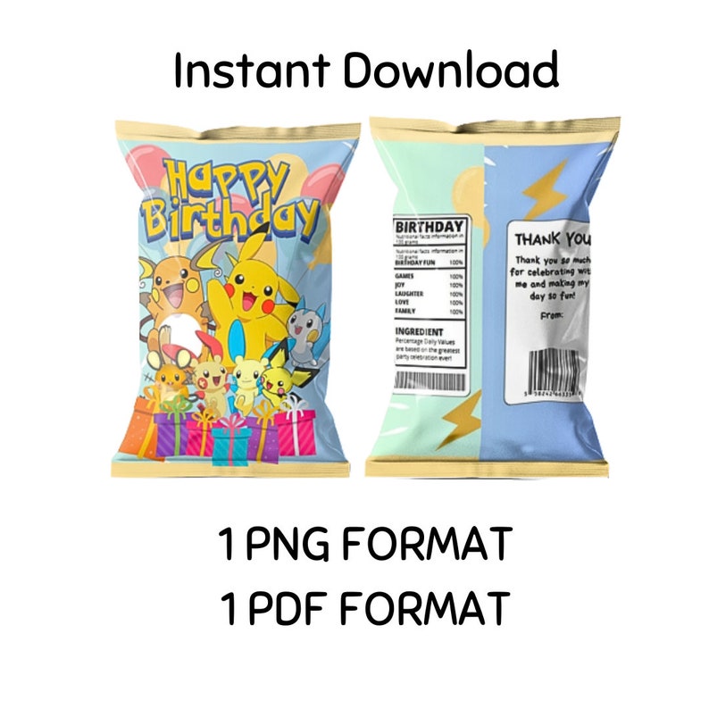 Birthday Electric Pokemon Chip Bag DIY - Etsy Singapore