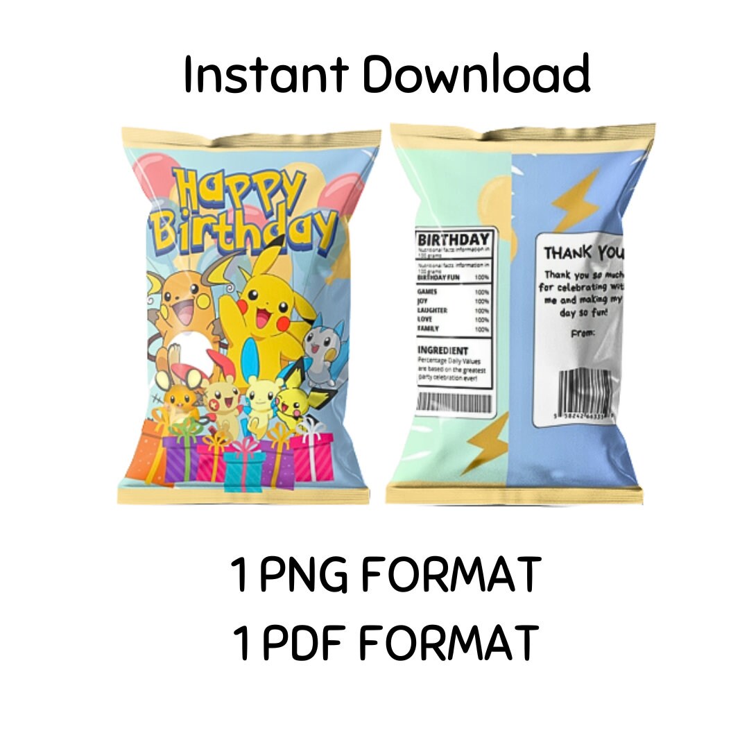 Birthday Electric Pokemon Chip Bag DIY - Etsy Singapore