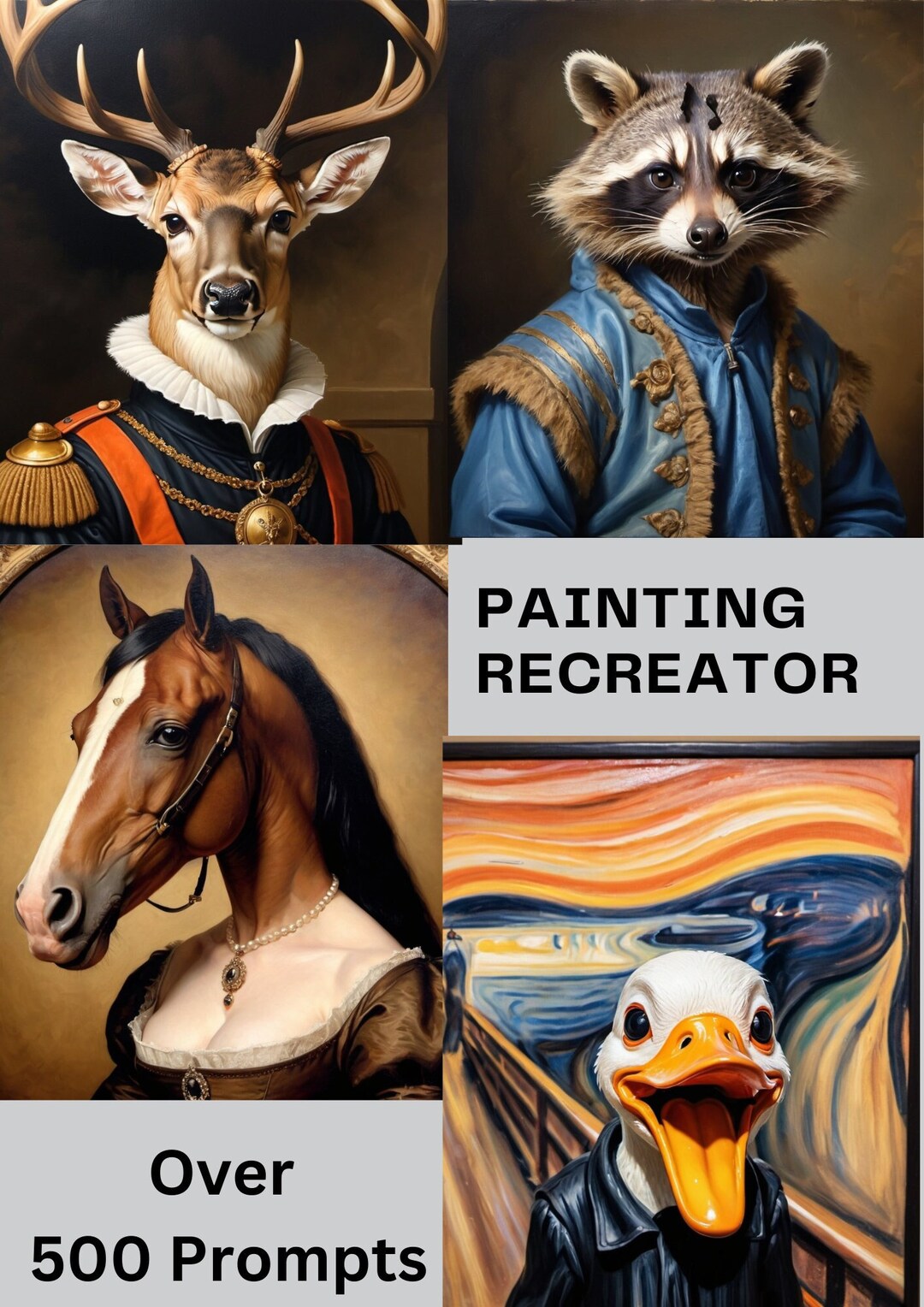 500 Prompts Famous Paintings W/ Animal Heads - Etsy