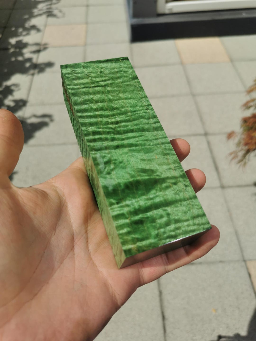 Stabilized "toxicwaste" Green Curly Maple Block for Use in Knifemaking ...