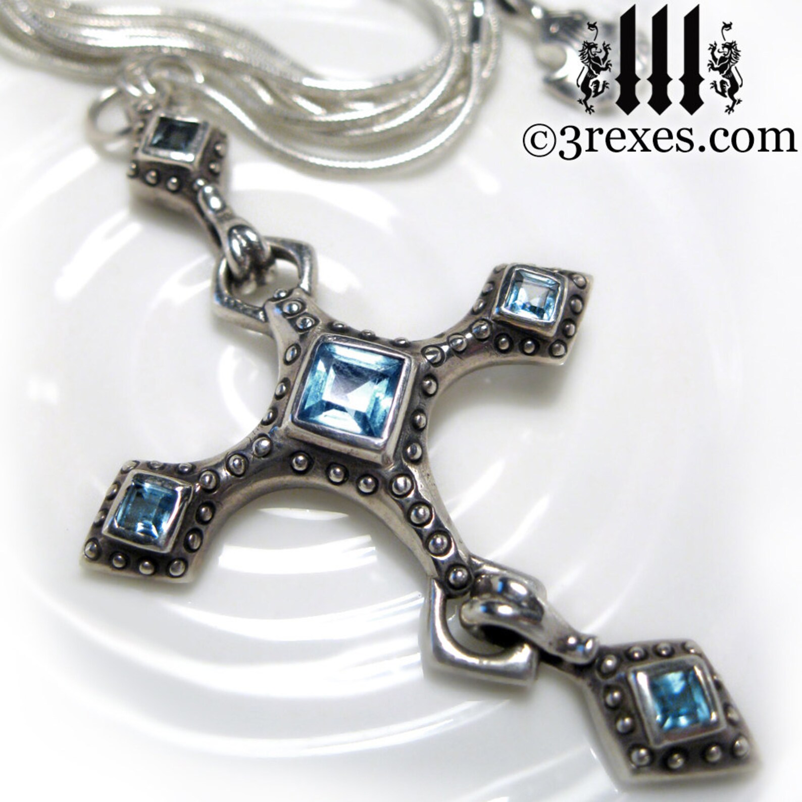 Renaissance Cross Necklace Blue Topaz Stones Gothic Silver - Etsy