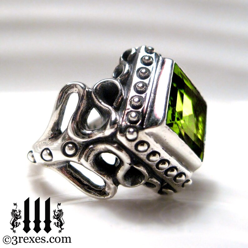 Sterling Silver Peridot Ring, Victorian Gothic Engagement Band, Size 8 ...