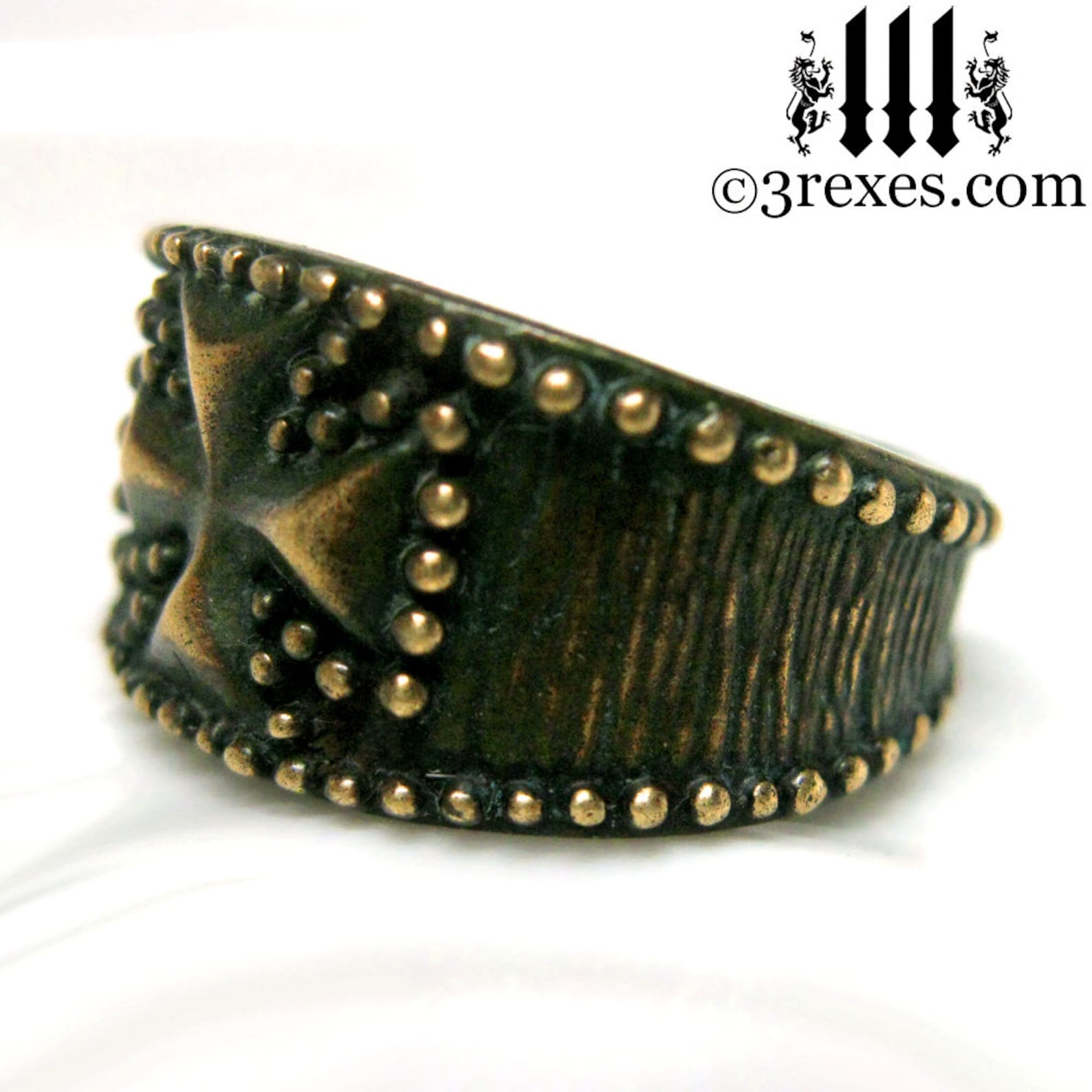 Mens Ring Dark Bronze Studded Iron Cross Band Crude Medieval - Etsy Sweden