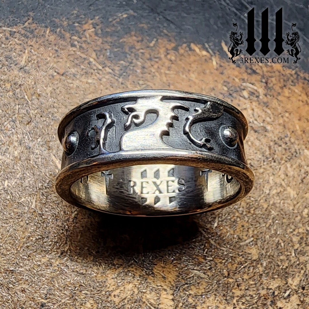 Pendragon Wedding Ring for Men Sterling Silver Gothic Medieval Band ...
