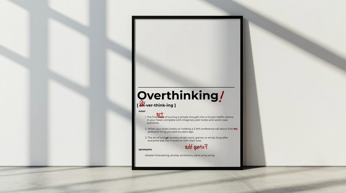 Overthinking Definition Print Funny Printable Wall Art Minimalist Home ...