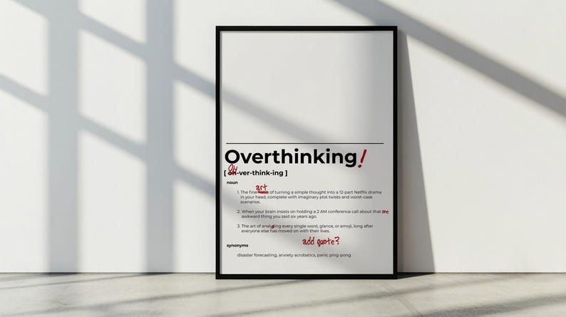 Overthinking Definition Print Funny Printable Wall Art Minimalist Home ...