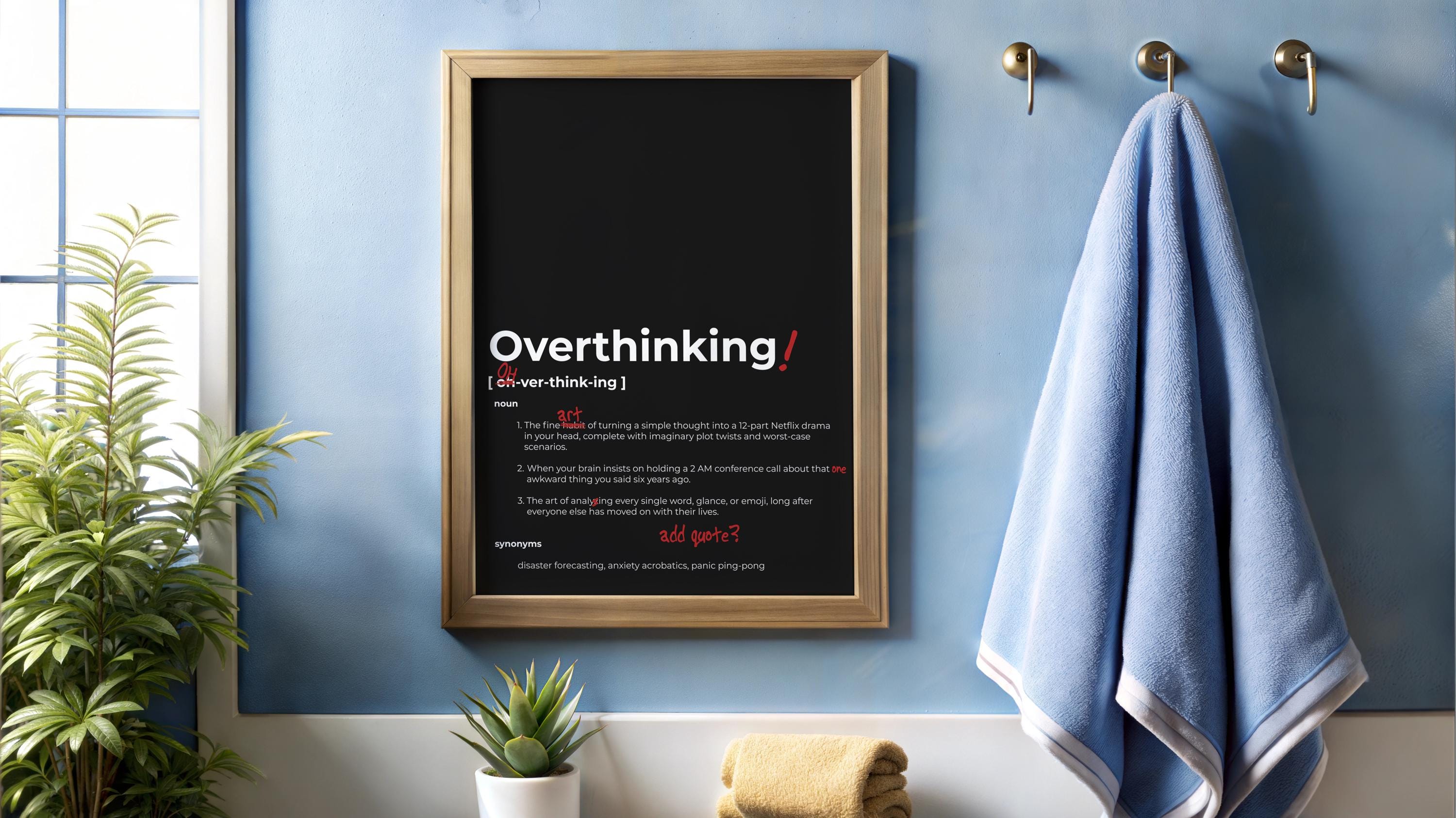 Overthinking Definition Print Funny Printable Wall Art Minimalist Home Decor Funny Office Decor ...