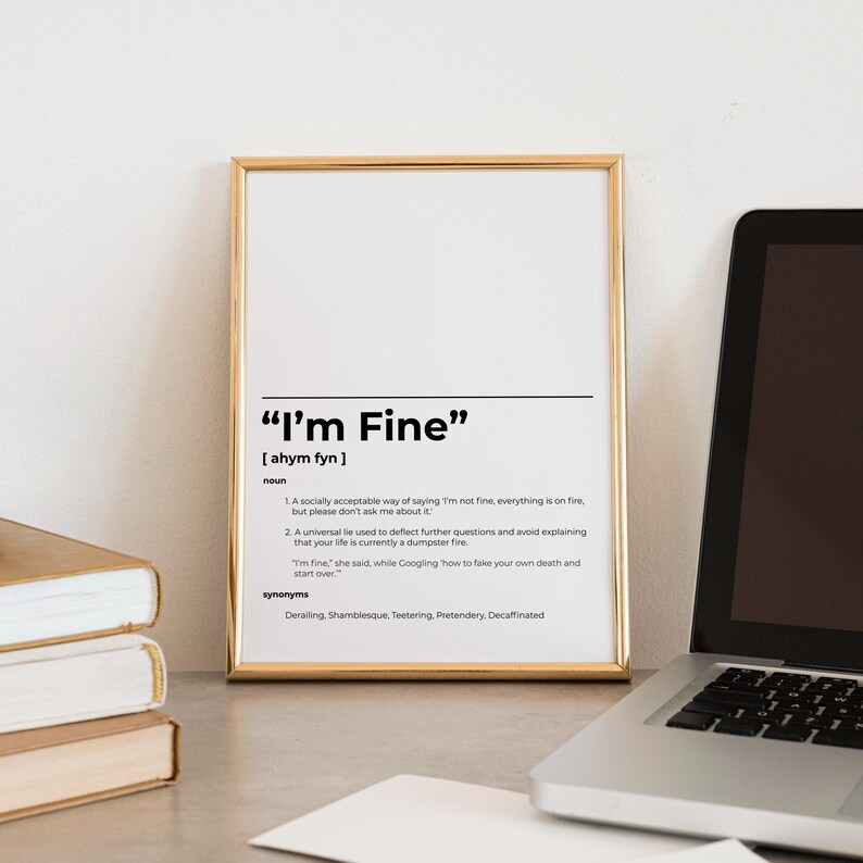 I'm Fine Definition Print Funny Printable Wall Art Minimalist Home ...
