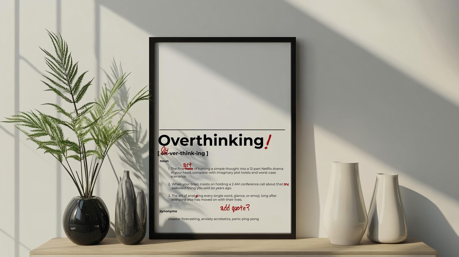 Overthinking Definition Print Funny Printable Wall Art Minimalist Home ...