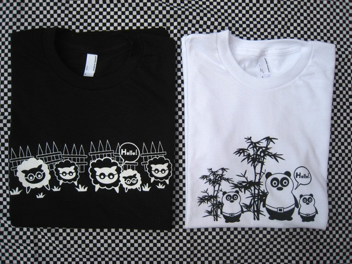 Hello T-shirt Panda or Sheep Design - Etsy