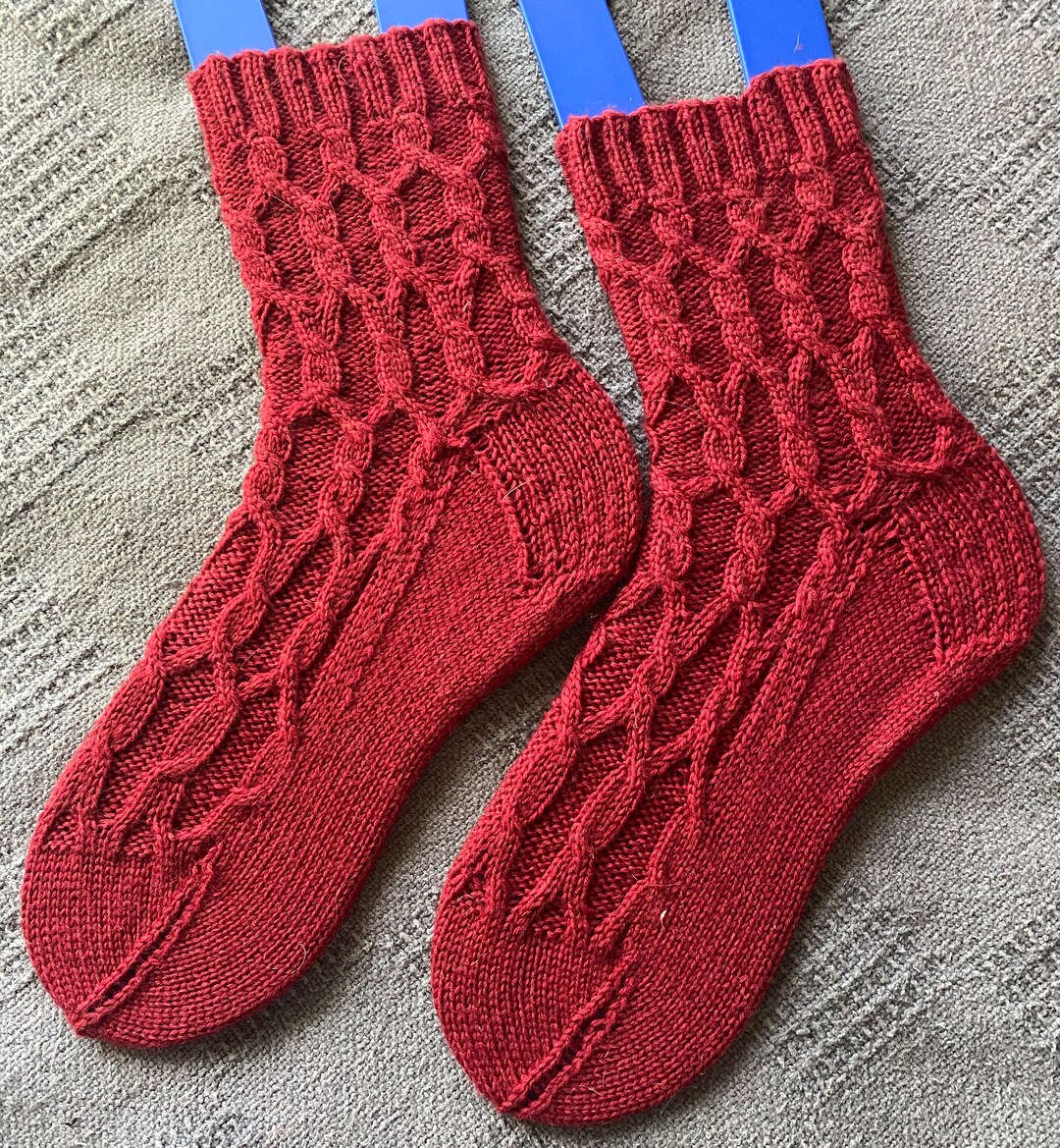S2K Handknit Ruby Red Meandering Cables Socks - Etsy