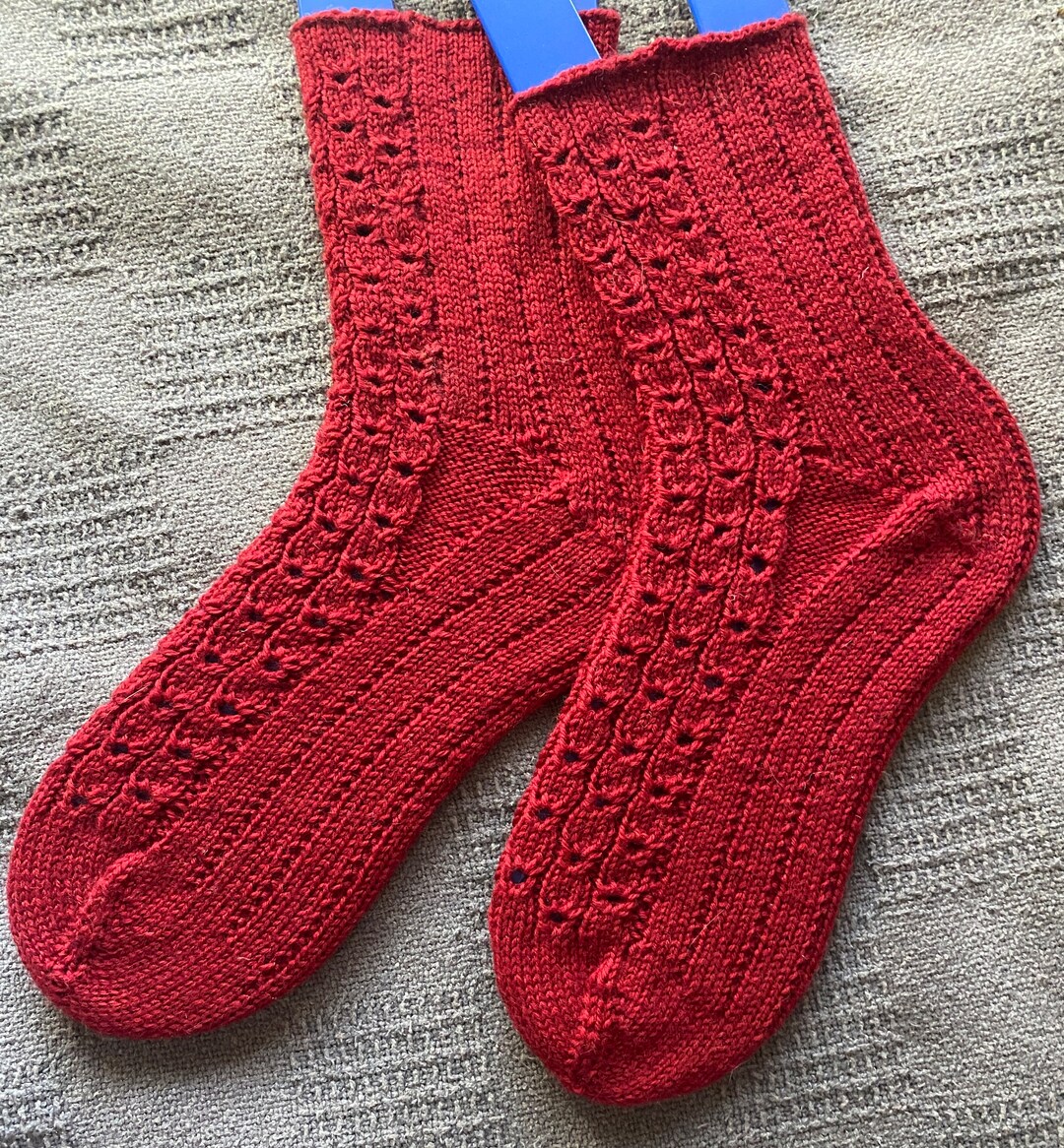 S2K Handknit Ruby Red Cable Lace Rib Socks - Etsy