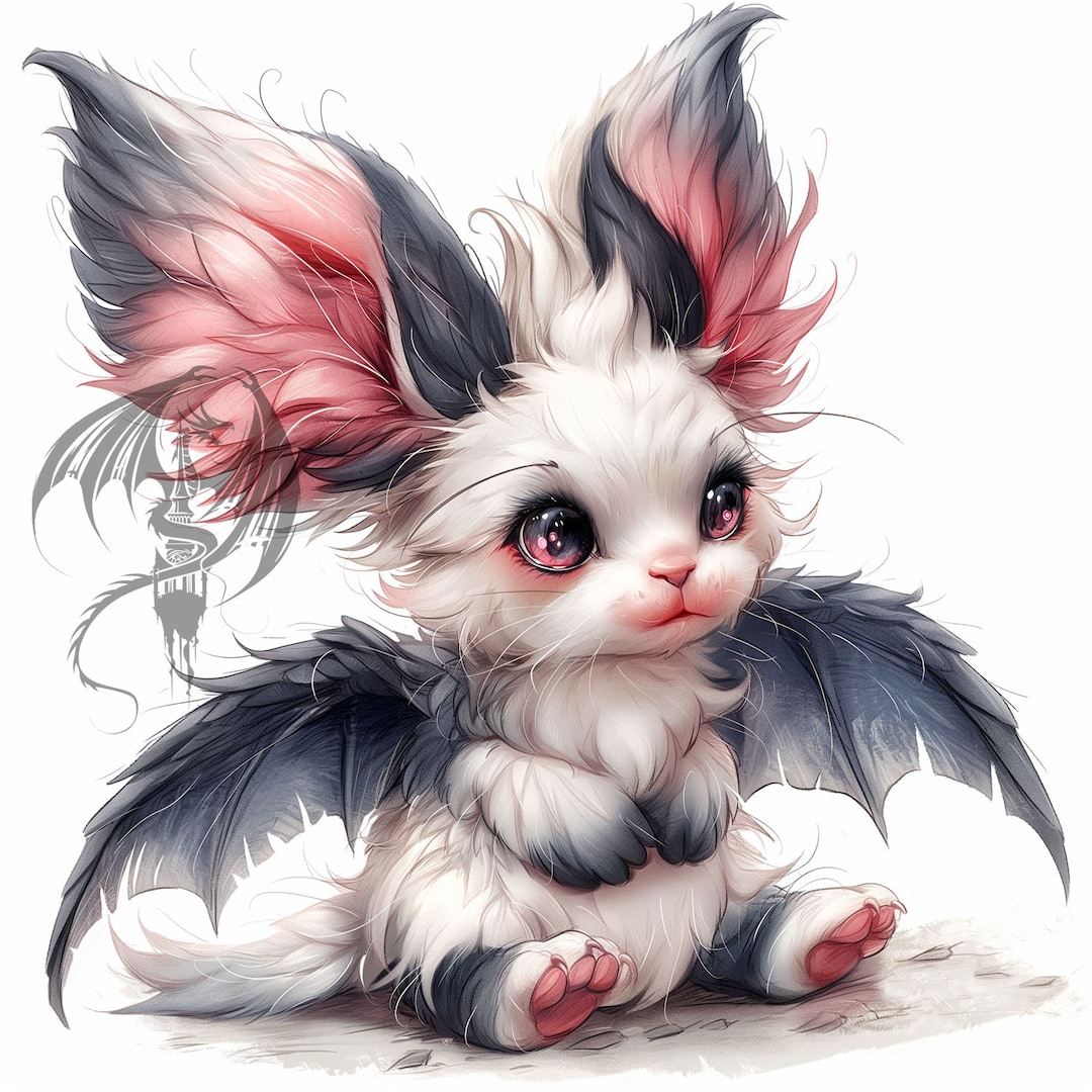 Adorable Dragon-bunny With Feathery Ears & Wings | Fantasy Creature ...