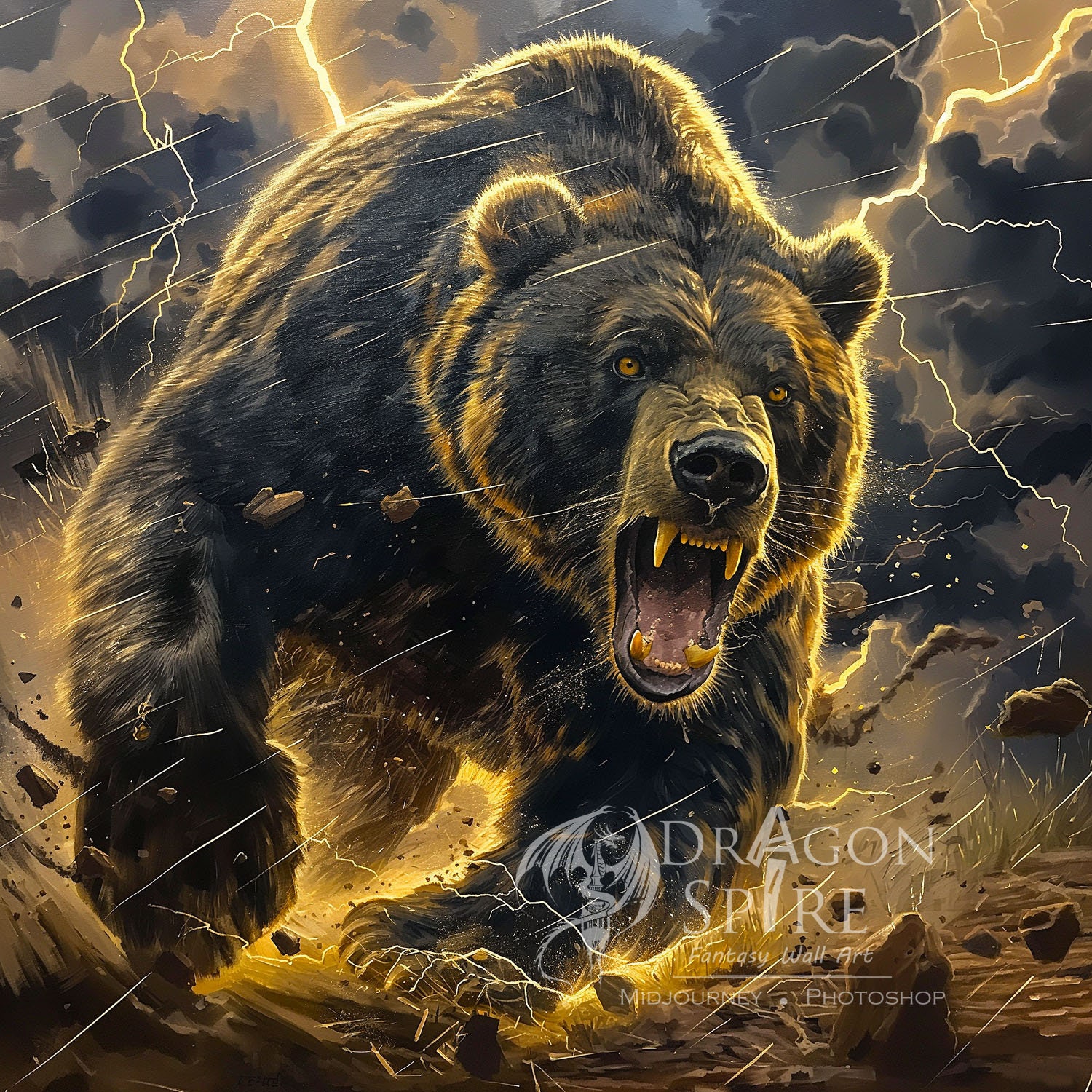 Charging Grizzly Bear, Canvas Wall Art - Etsy