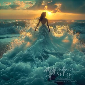 Ocean Sunset Princess Wall Art Fantasy Gown of Waves & Sea Foam Dreamy ...
