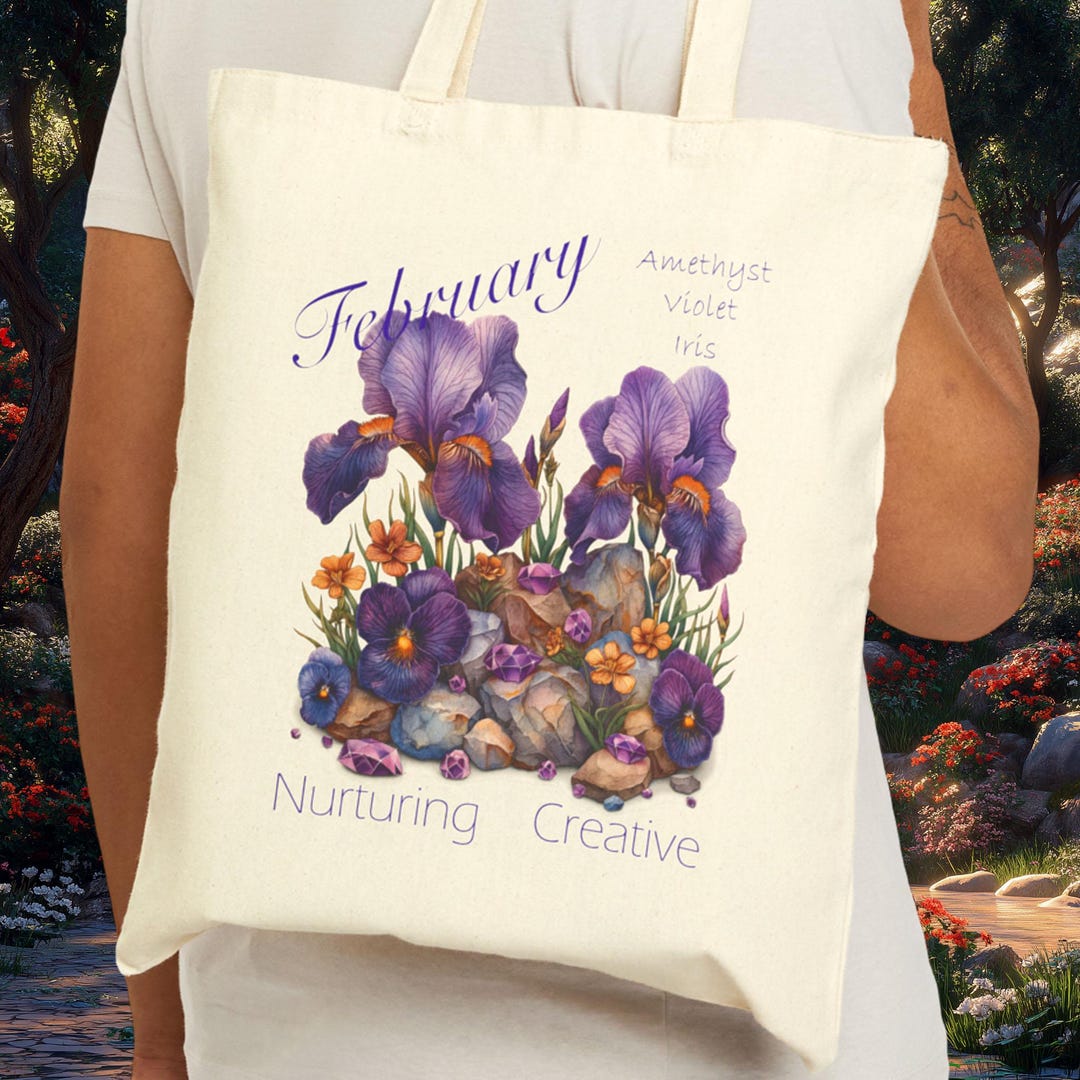 February Birthstone and Birth Flower Tote Bag Amethyst, Violet & Iris ...