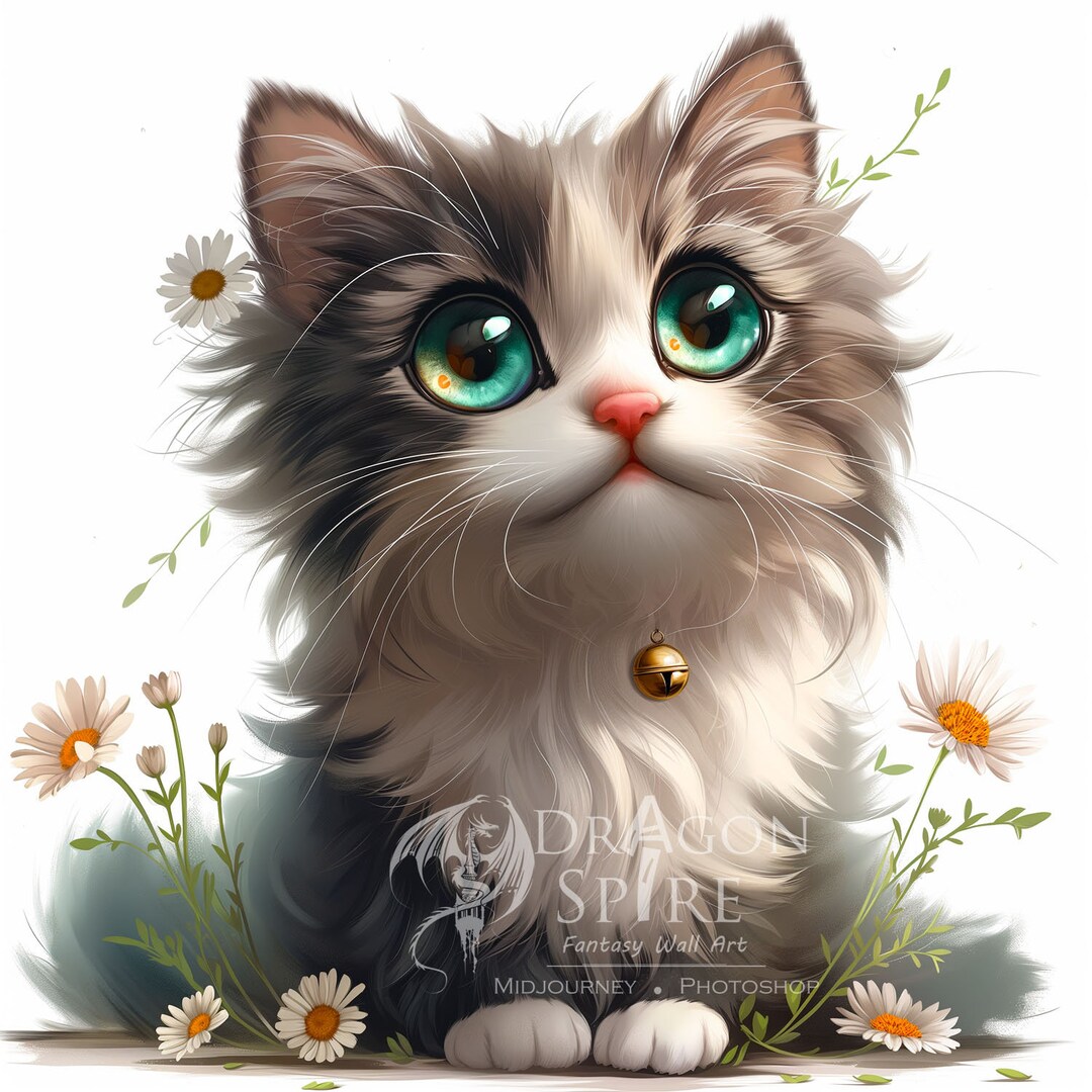Scruffy Fluffy Kitty lily, Square Canvas Wall Art Adorable Static ...