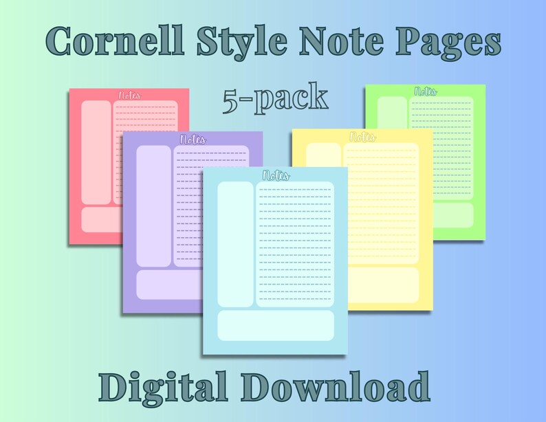 Colorful Cornell Notes Digital Pages 5-pack Perfect for Study ...