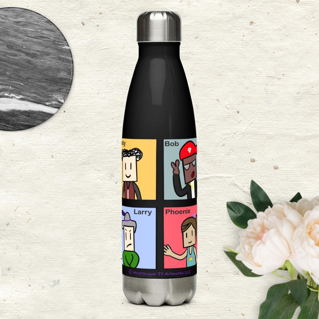 Black Blocky Team Stainless Steel Water Bottle - Etsy