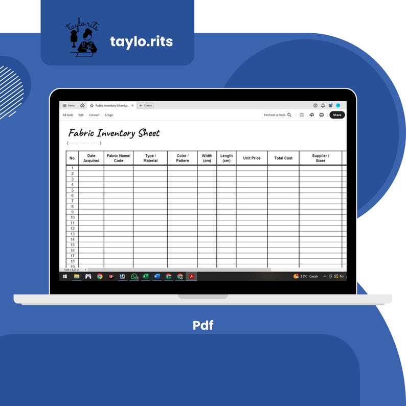 Printable Fabric Inventory Sheet | Sewing Planner Template | Fabric ...