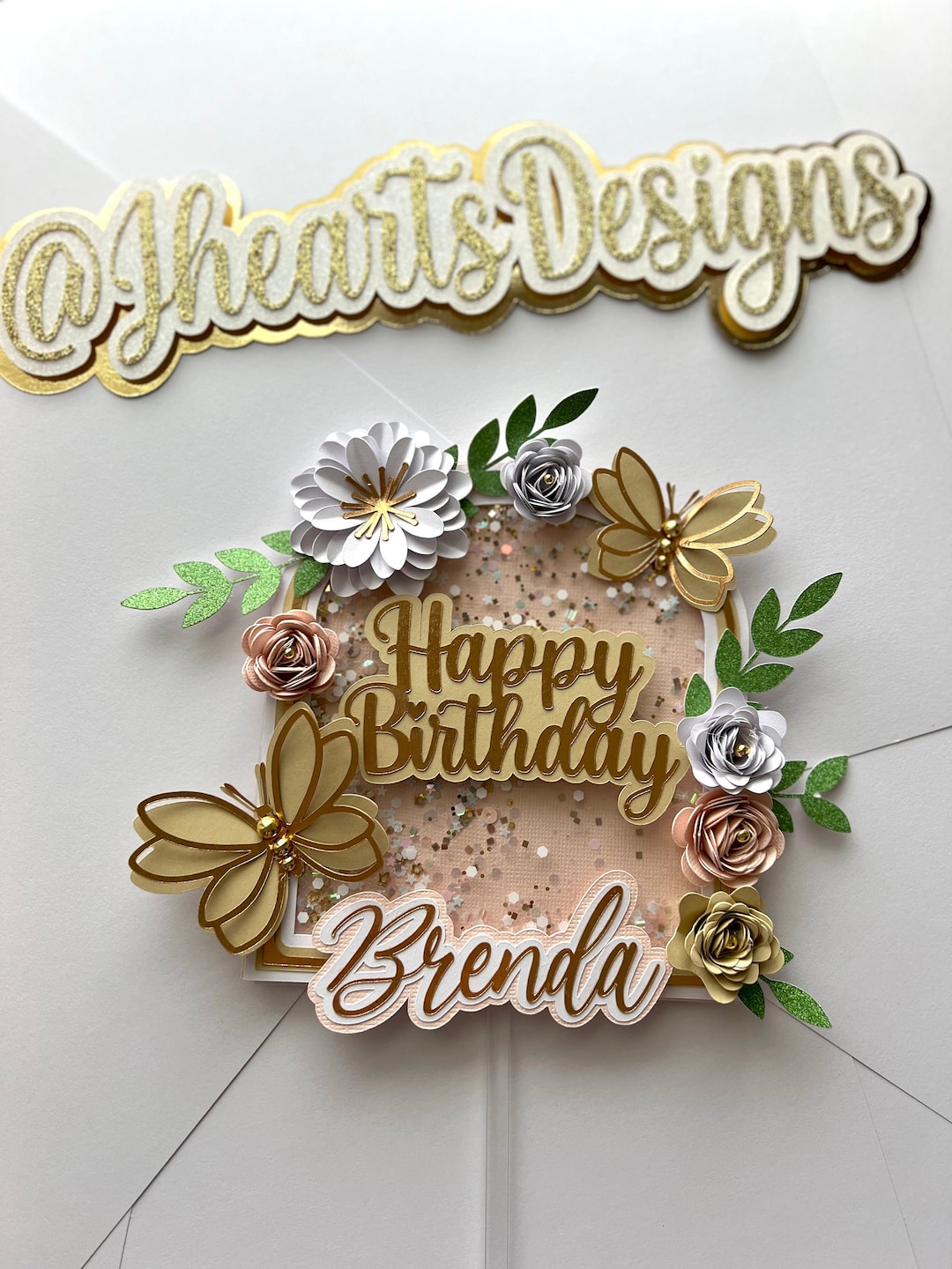Happy Birthday 3D Shaker Cake Topper Floral Butterfly 3D Glitter Shaker ...