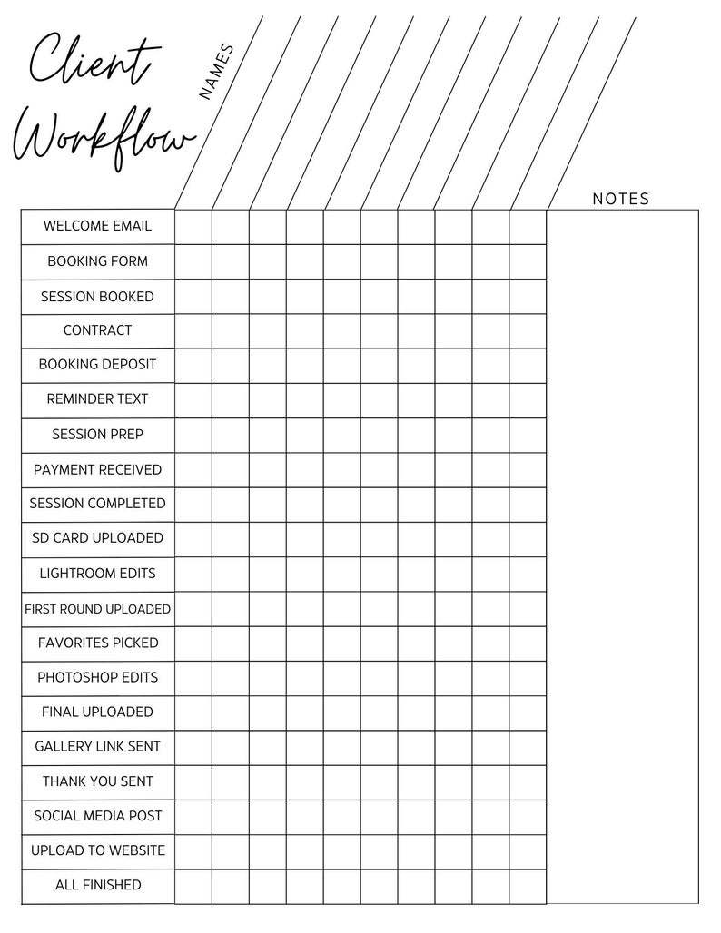 Photography Client Workflow Checklist - Etsy