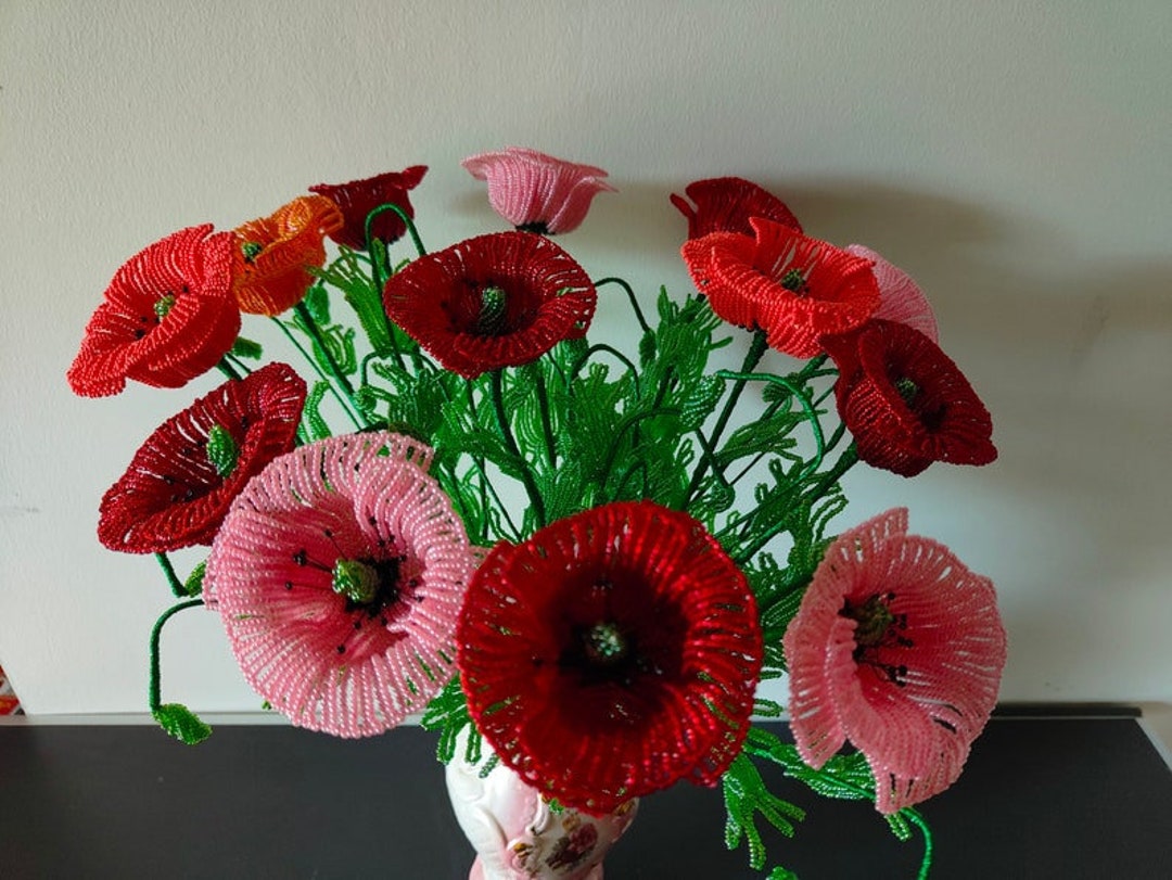 Flower Centerpiece for Table Poppies Arrangement Artificial Poppy ...