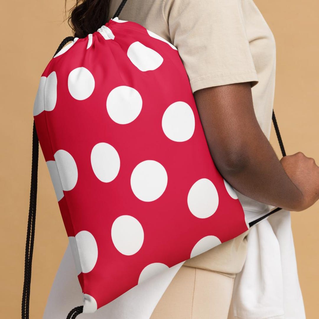 Red Drawstring Bag, Polka Dot Retro Style Bag, Teen Girl Gym Bag ...