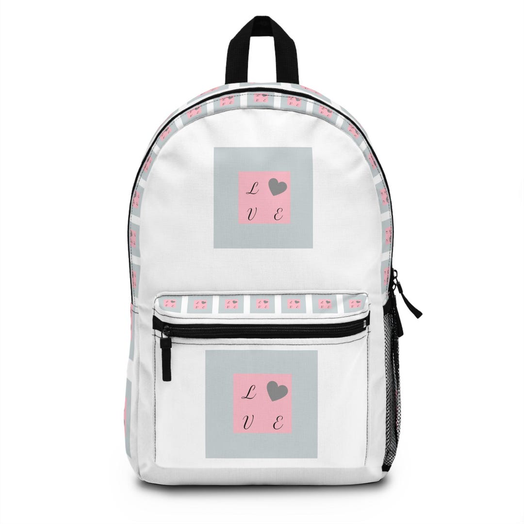 Love Teen Girl Backpack, Pink and Grey Casual Bag, College Laptop Bag ...