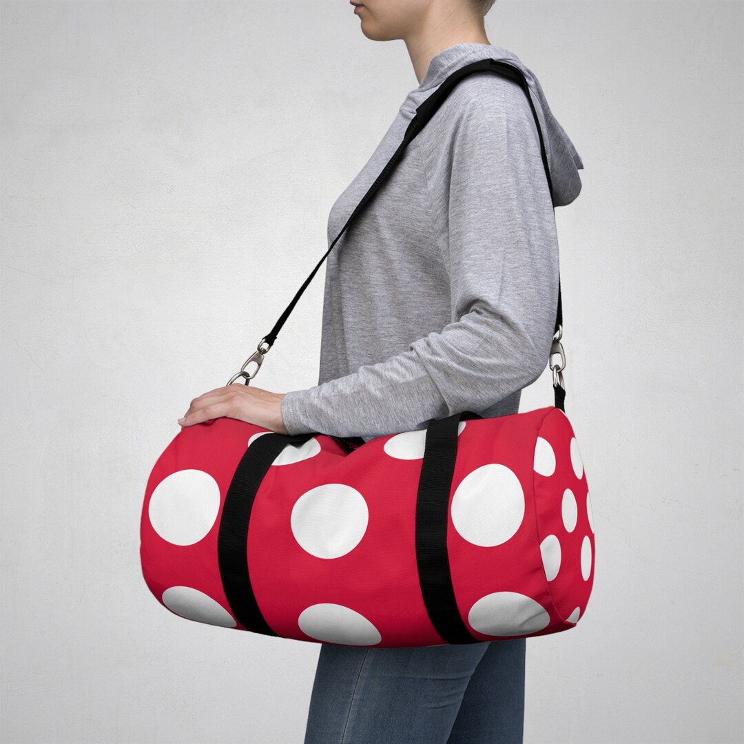 Red Duffel Bag, Red Retro Style Round Gym Bag, Red and White Polka Dot ...