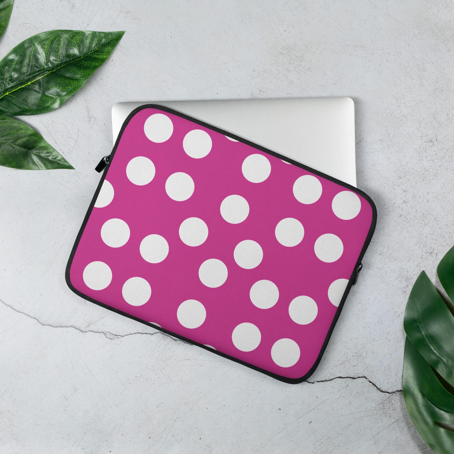 Bright Pink Laptop Case, Pink Polka Dot Laptop Sleeve, Woman's Computer ...