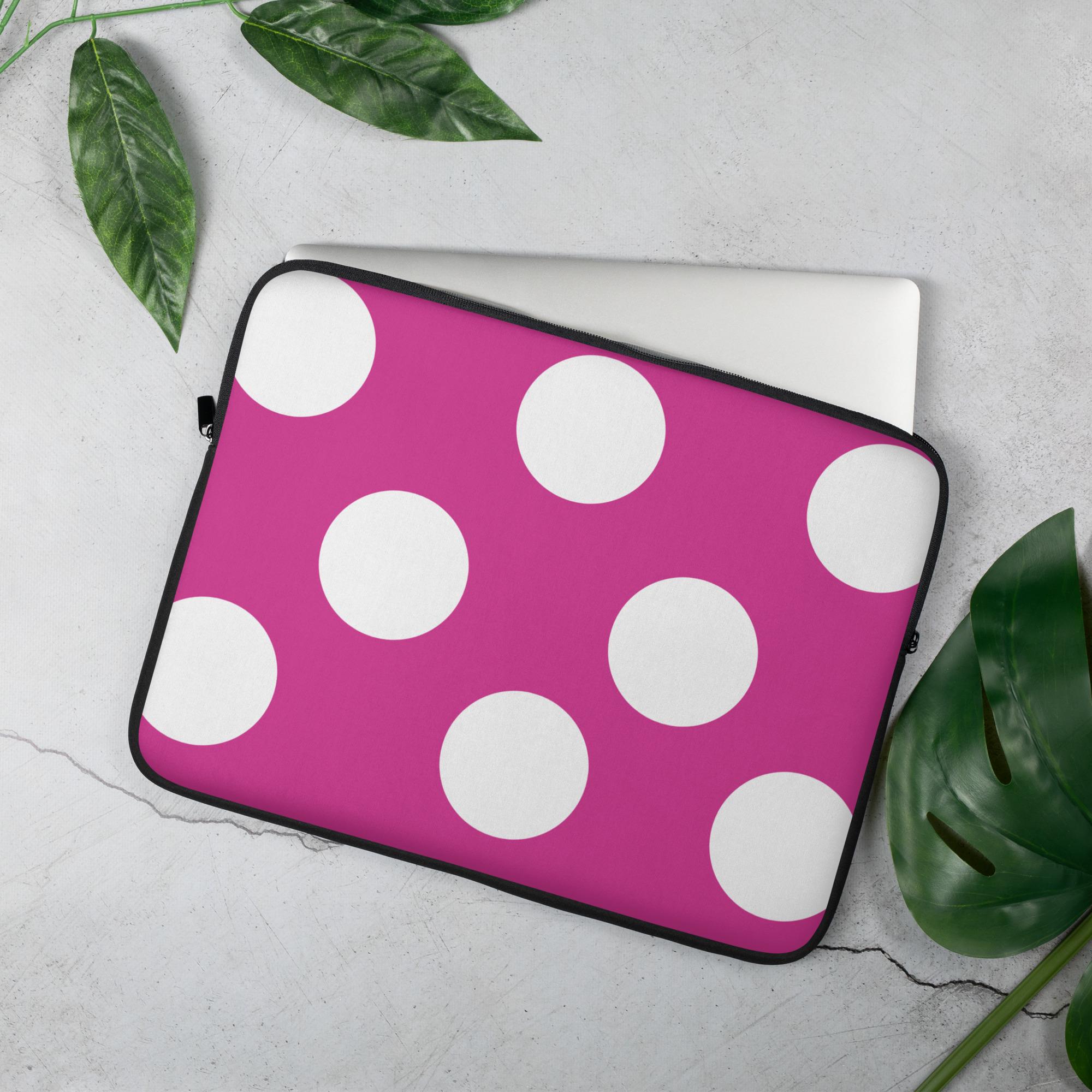 Bright Pink Laptop Case, Pink Polka Dot Laptop Sleeve, Woman's Computer ...