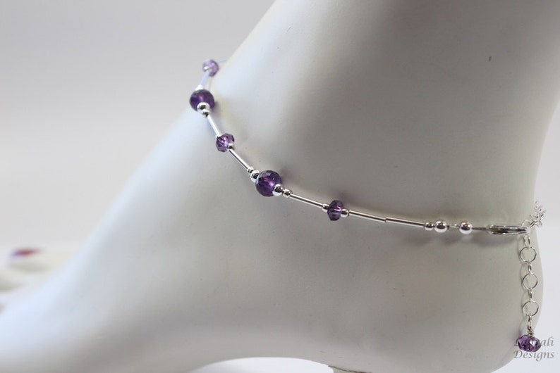 Lotus Amethyst Anklet and Sterling Silver, Purple Anklet, Silver Anklet, Beach, Vacation, Beach ...