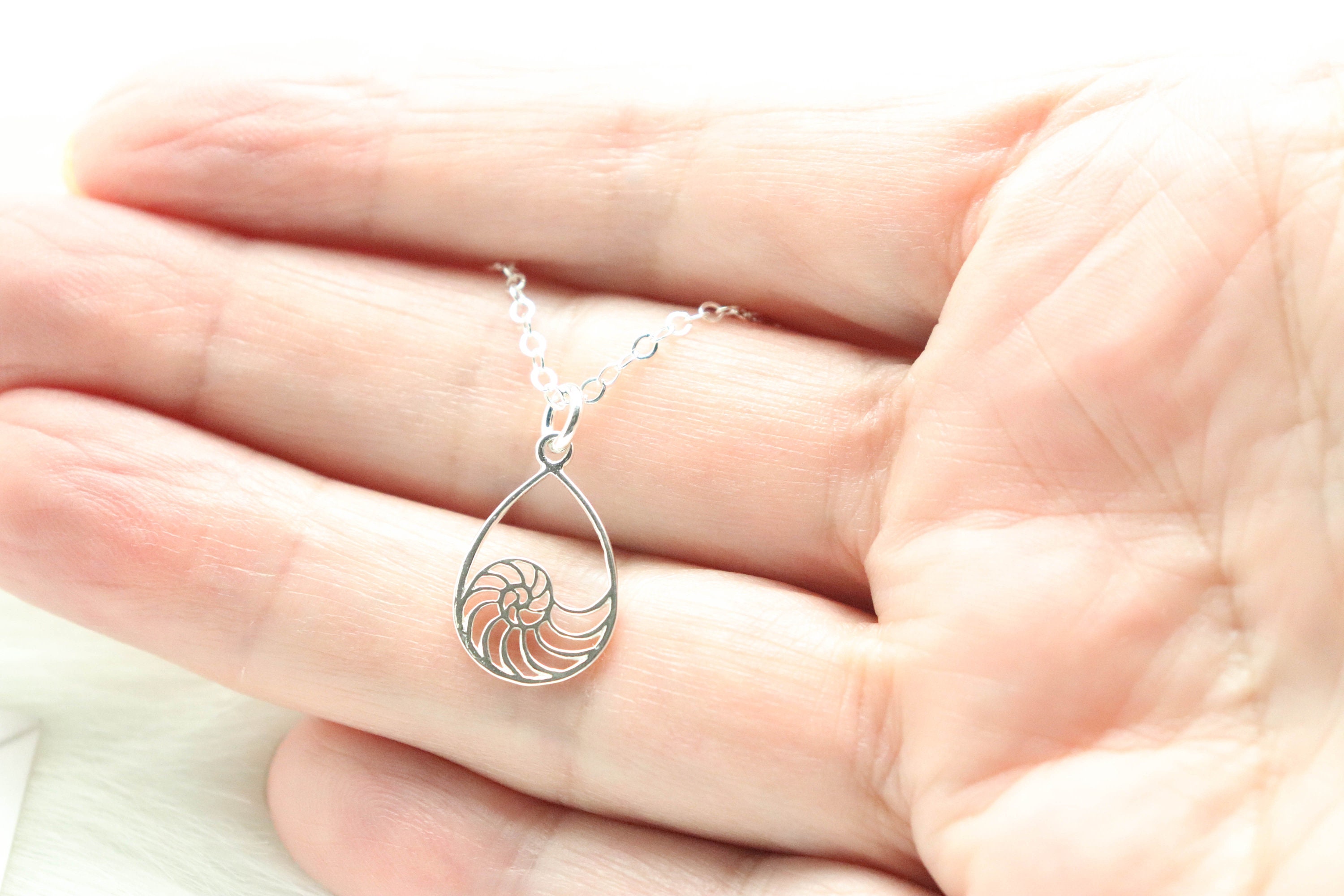 Small Nautilus Shell Sterling Silver Charm Necklace Friendship Gift ...