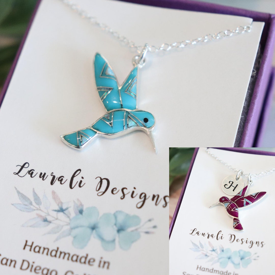 Hummingbird Turquoise and Opal Necklace, Sterling Silver, Colorful Gift ...