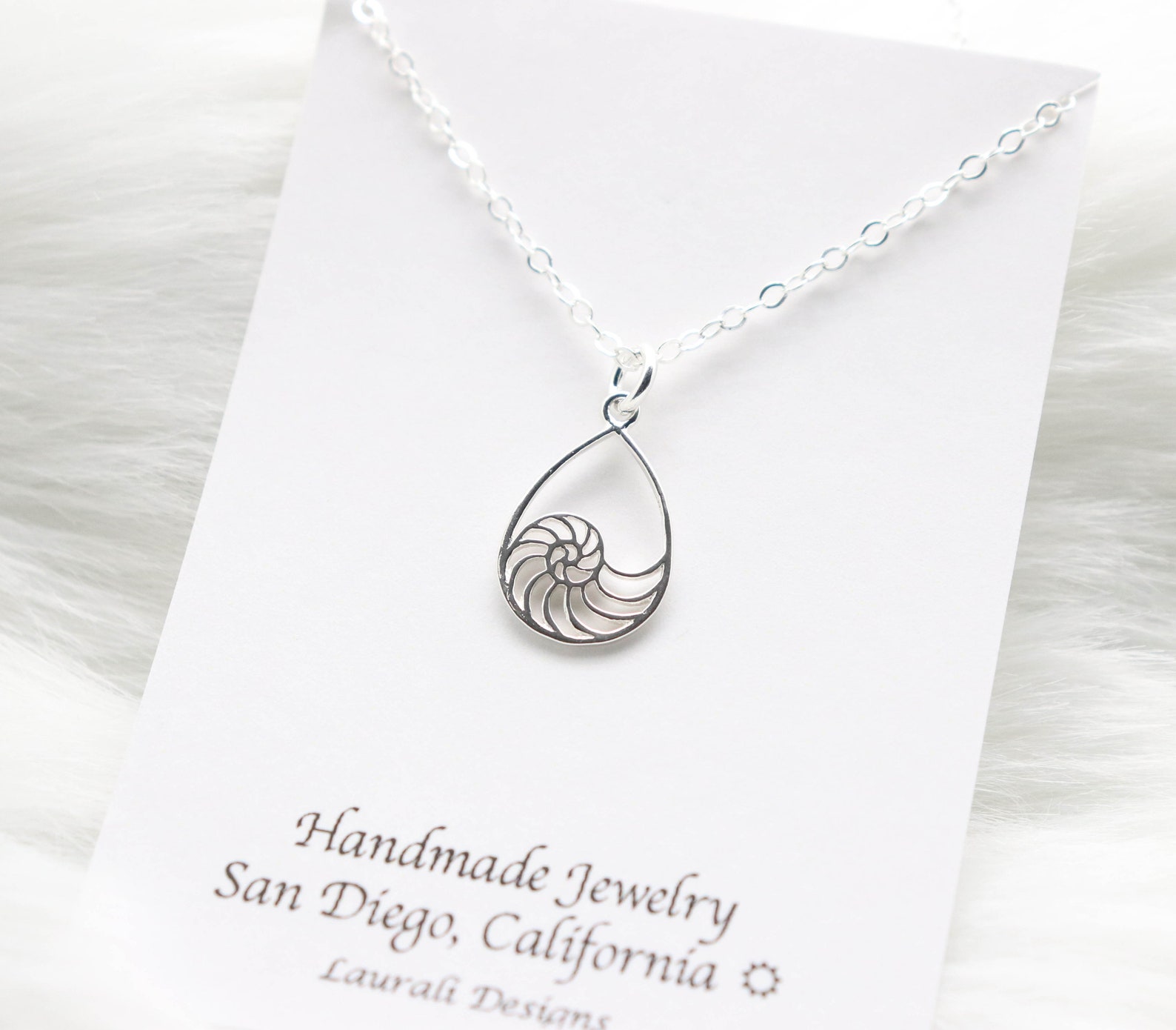 Small Nautilus Shell Sterling Silver Charm Necklace Friendship Gift ...