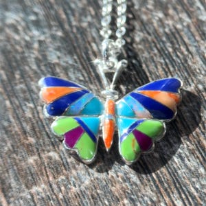 Butterfly Turquoise and Opal Necklace, Sterling Silver, Colorful Gift ...