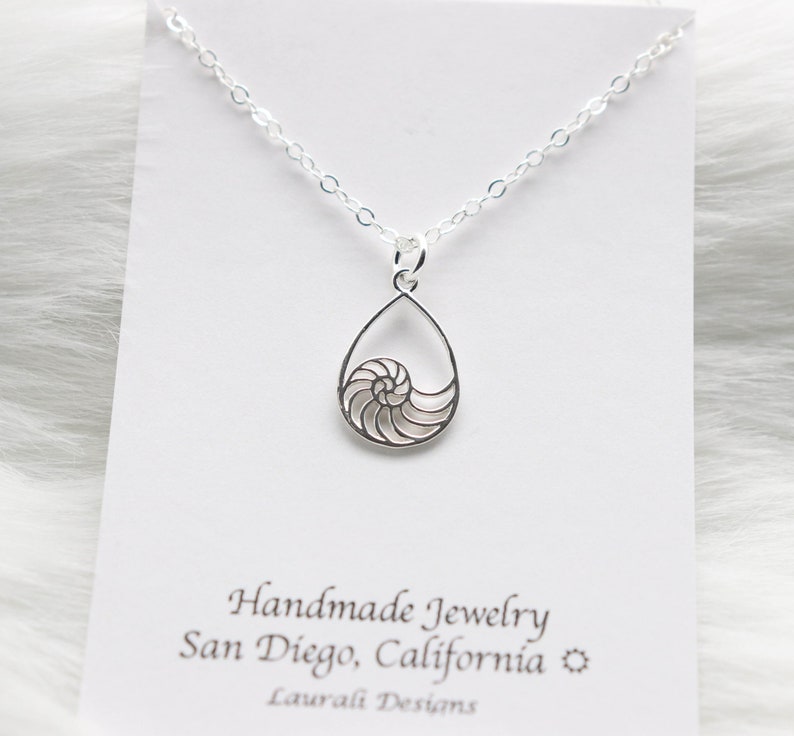Small Nautilus Shell Sterling Silver Charm Necklace Friendship Gift ...