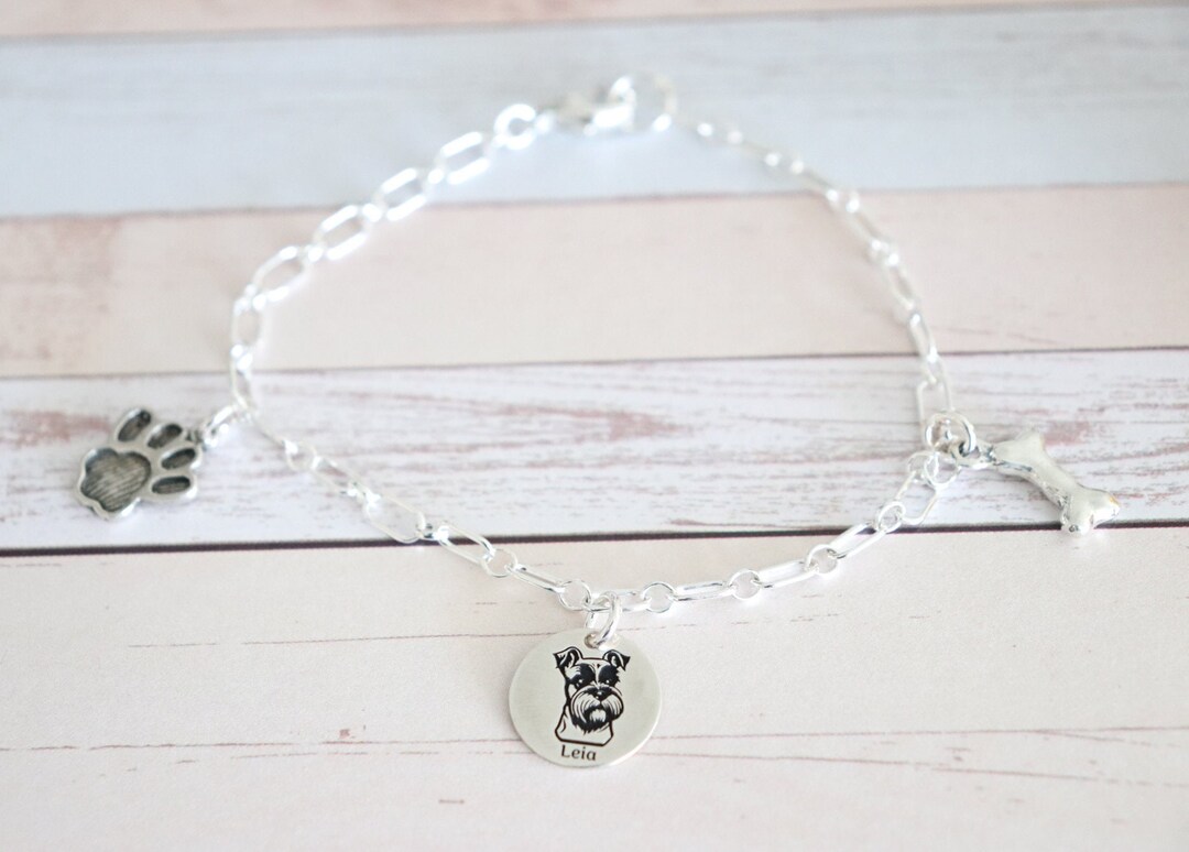 Custom Dog Name Bracelet Sterling Silver, Dog Breed Bracelet, Pet ...