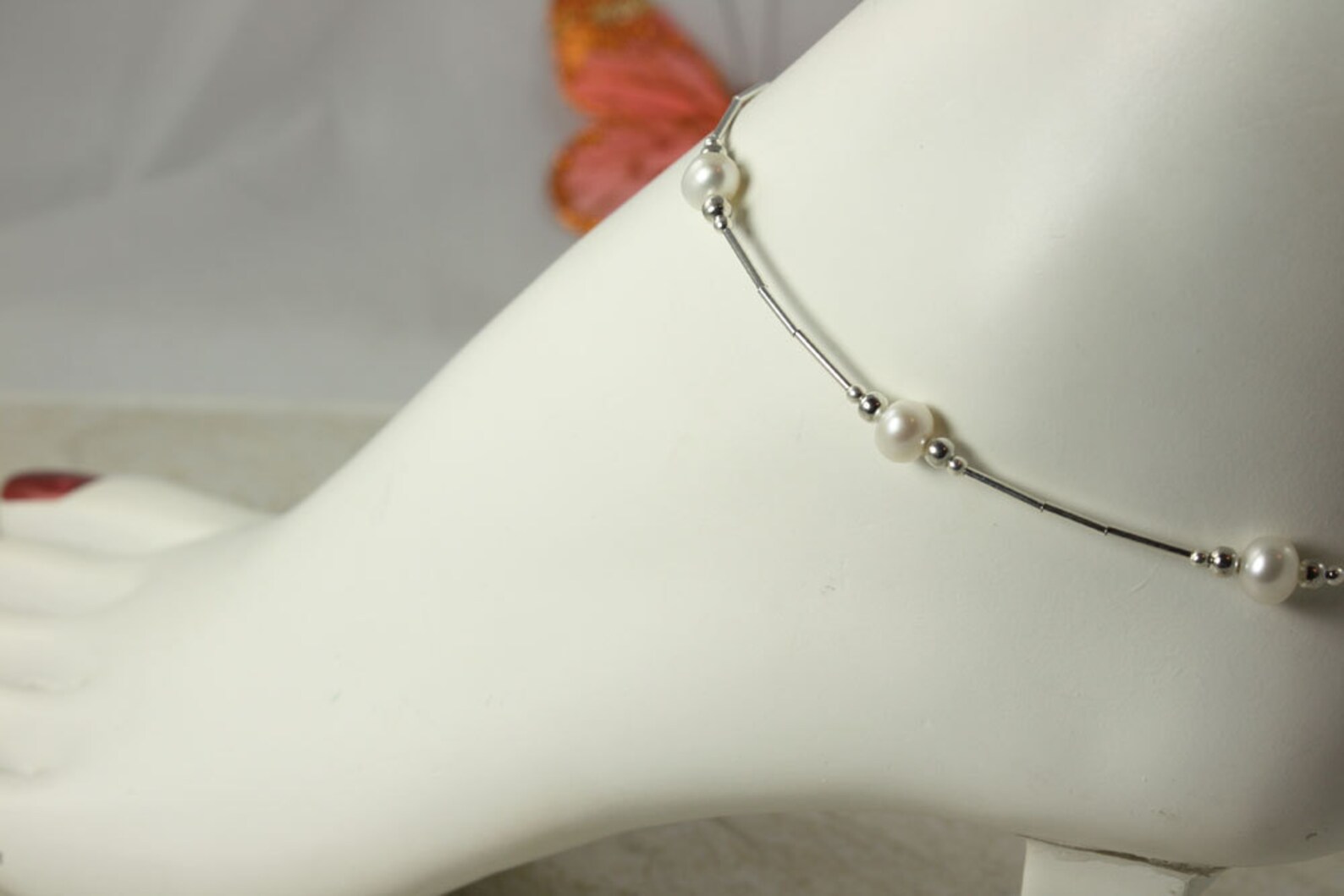 Pearl and Sterling Silver Adjustable Anklet - Etsy