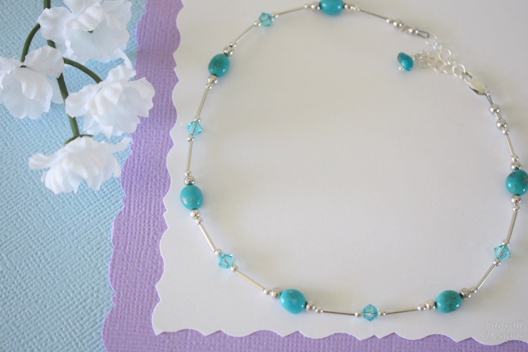 Blue Turquoise Anklet, Sterling Silver, Beach, Vacation, Blue Anklet ...