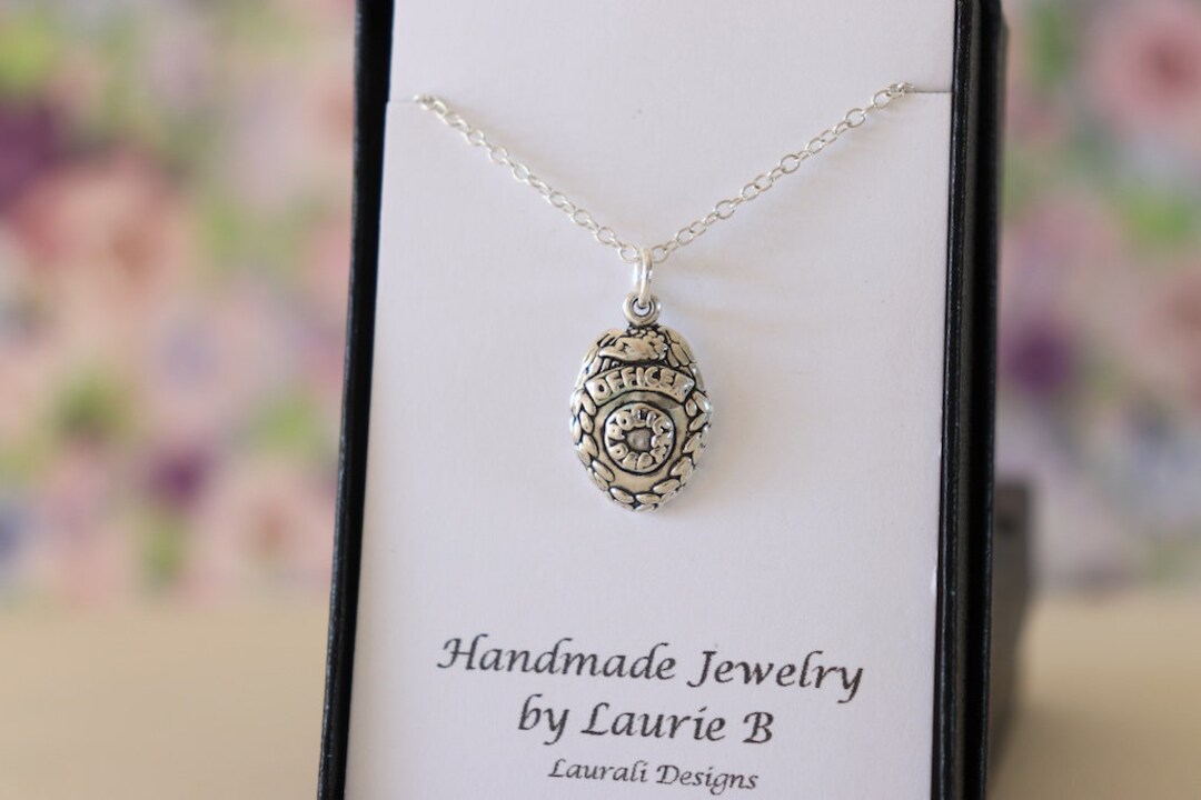 Police Officer Badge Charm Necklace, Friendship Gift, Sterling Silver ...