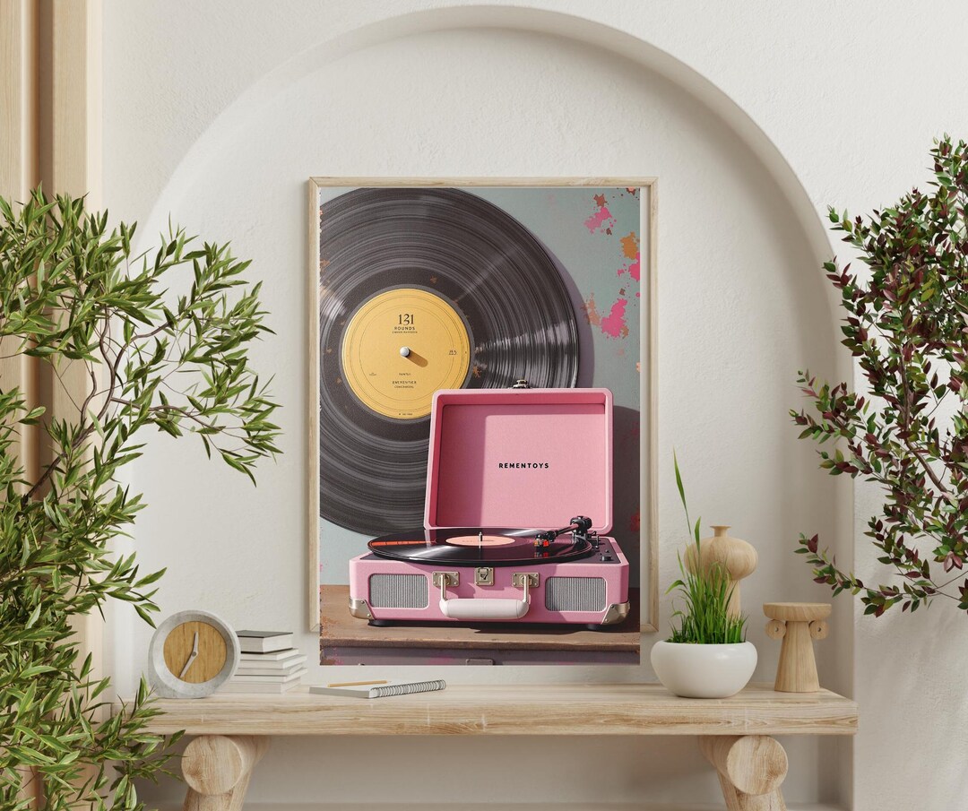 Vintage Pink Record Player Digital Poster – Retro Music Decor & Wall ...