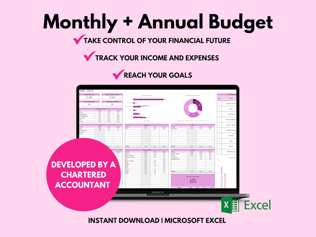 Pink Excel Budget Spreadsheet Template, Microsoft Excel Finance Planner ...