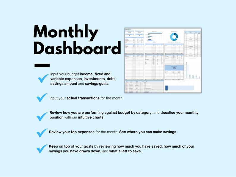 Blue Excel Budget Spreadsheet Template, Monthly Income and Expense ...