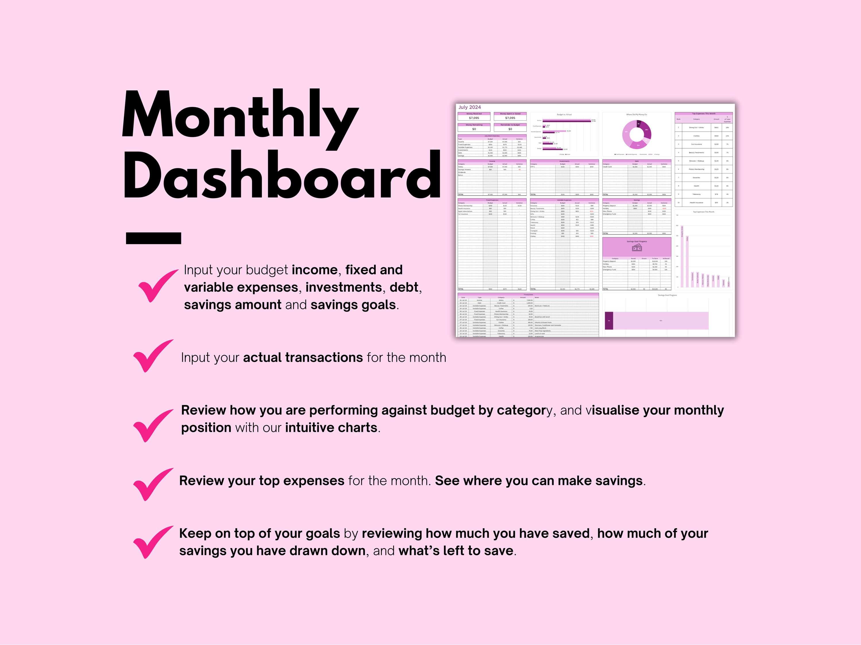 Pink Excel Budget Spreadsheet Template, Microsoft Excel Finance Planner ...