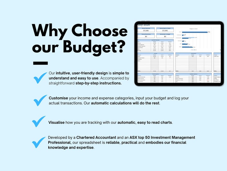 Blue Excel Budget Spreadsheet Template, Monthly Income and Expense ...