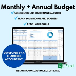 Blue Excel Budget Spreadsheet Template, Monthly Income and Expense ...