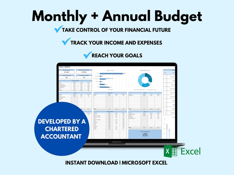 Blue Excel Budget Spreadsheet Template, Monthly Income and Expense ...