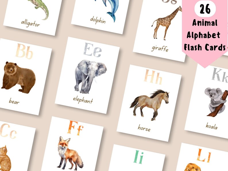 26 Animal Alphabet Flashcards, Preschool Toddler Learning Resources ...
